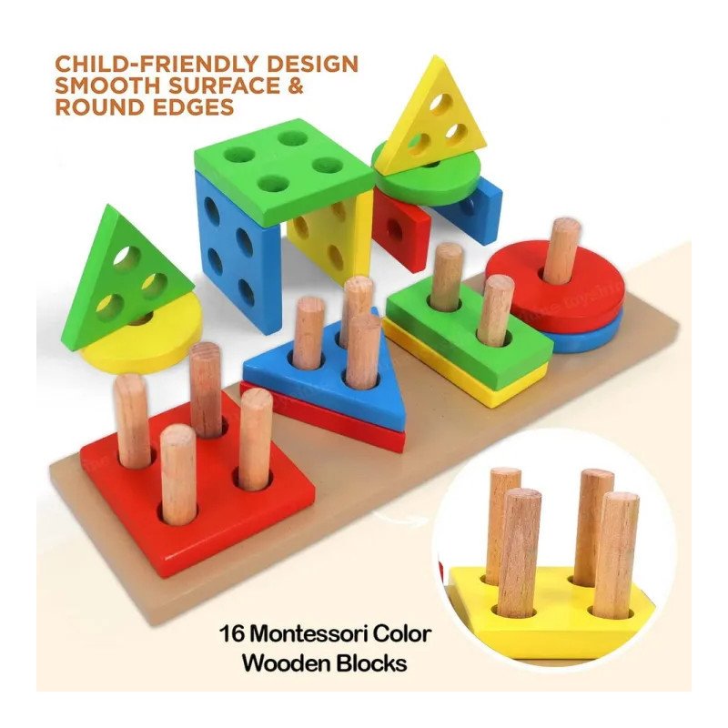 Wooden Shape Sorter Puzzle Toy: Colorful Stacking Blocks for Toddlers ...