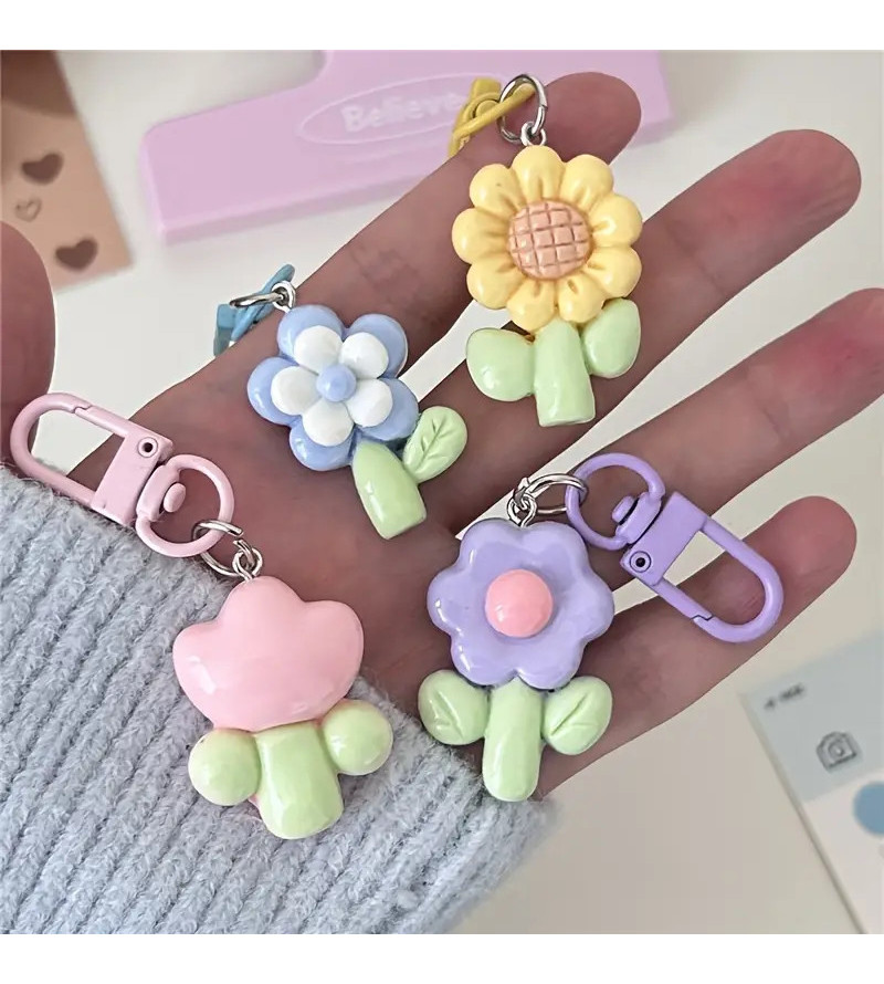 Cute Floral Keychain | Resin Flower Charms | ideal for Gifts, Bag Accessory